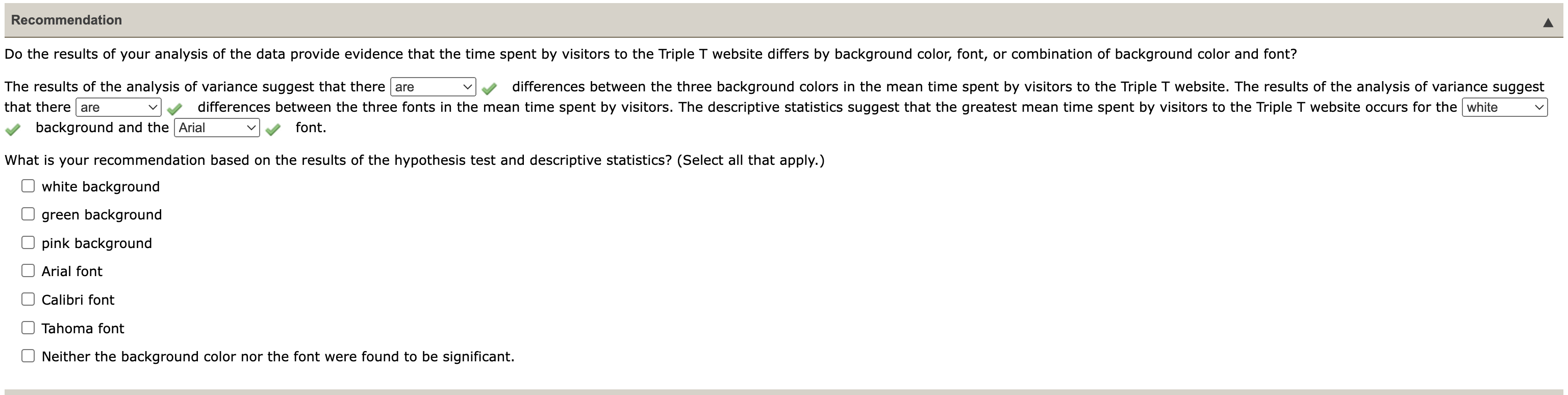 Solved combinations of background color and font. Managerial | Chegg.com