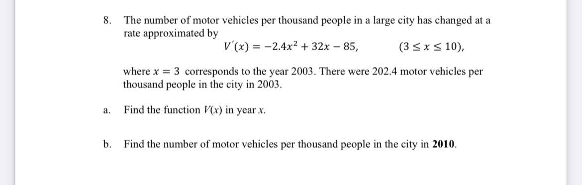 Solved 8. The number of motor vehicles per thousand people | Chegg.com