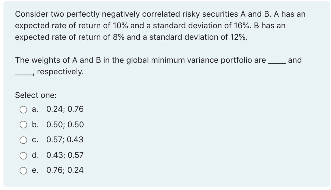 Solved Consider two perfectly negatively correlated risky | Chegg.com