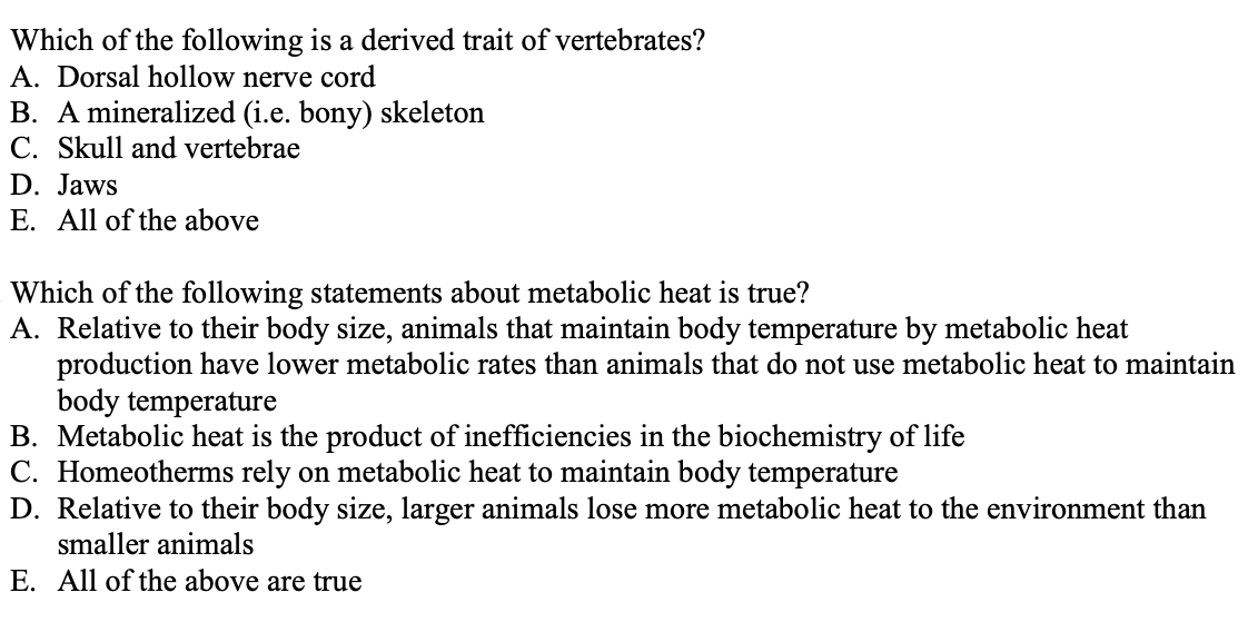 Solved Which of the following is a derived trait of | Chegg.com