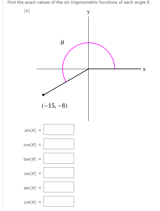 Solved Find the exact values of the six trigonometric | Chegg.com