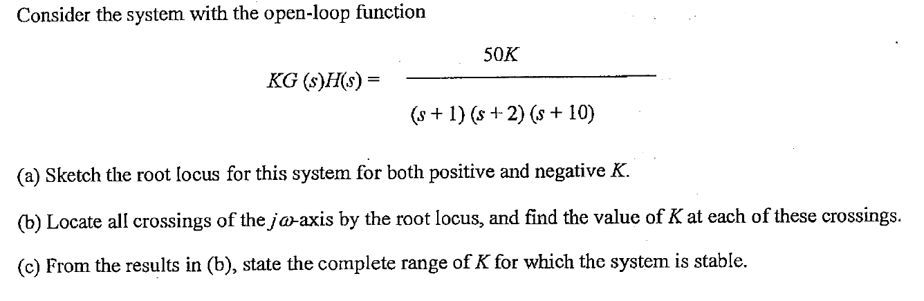 Solved Consider the system with the open-loop function 50K | Chegg.com