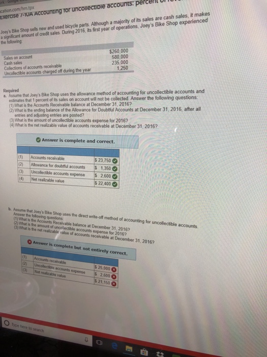 Solved exercise T-IUA Accounting Tor uncollectibie accounts: | Chegg.com