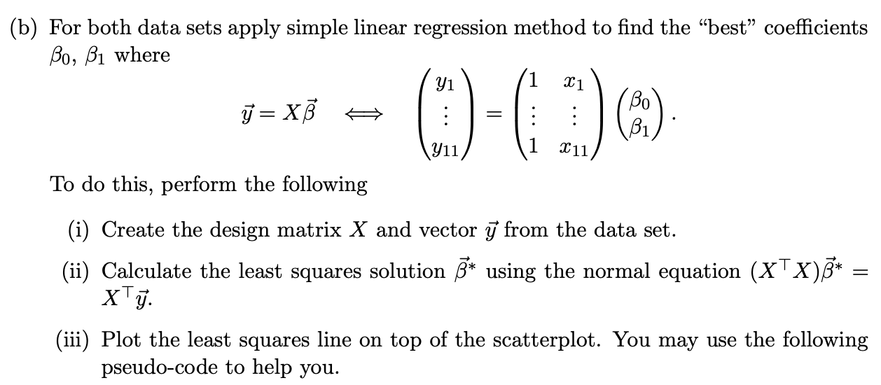 For both data sets apply simple linear regression | Chegg.com