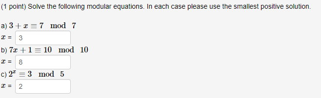 Solved (1 point) Compute the following modular inverses. | Chegg.com