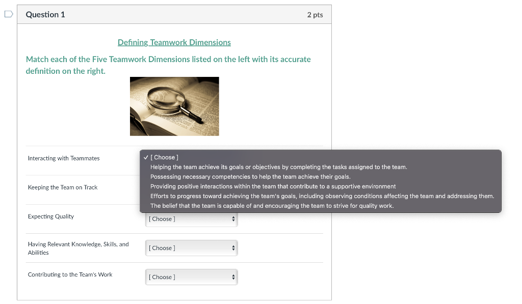 Solved Defining Teamwork Dimensions Match each of the Five | Chegg.com