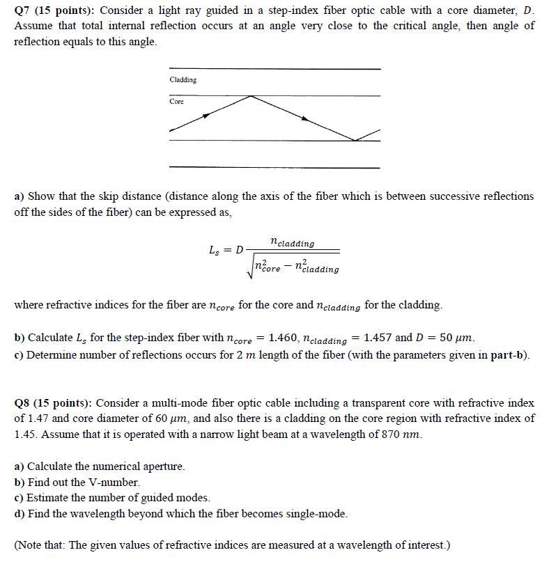 Solved Q7 (15 points): Consider a light ray guided in a | Chegg.com