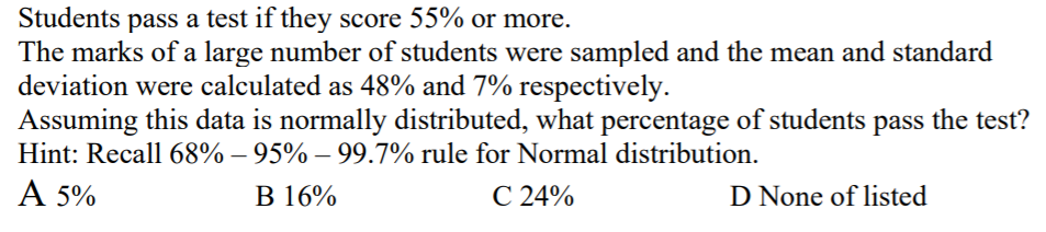 Solved Students pass a test if they score 55% or more. The | Chegg.com