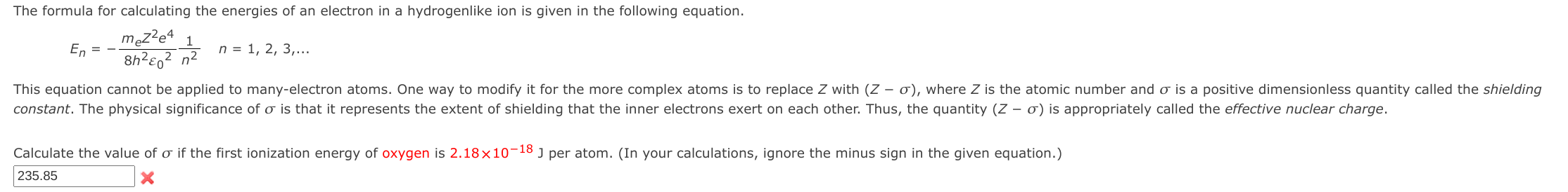 Solved En = - The formula for calculating the energies of an | Chegg.com