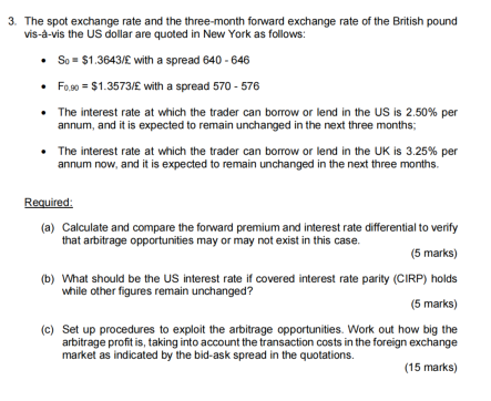 3. The spot exchange rate and the three-month forward | Chegg.com
