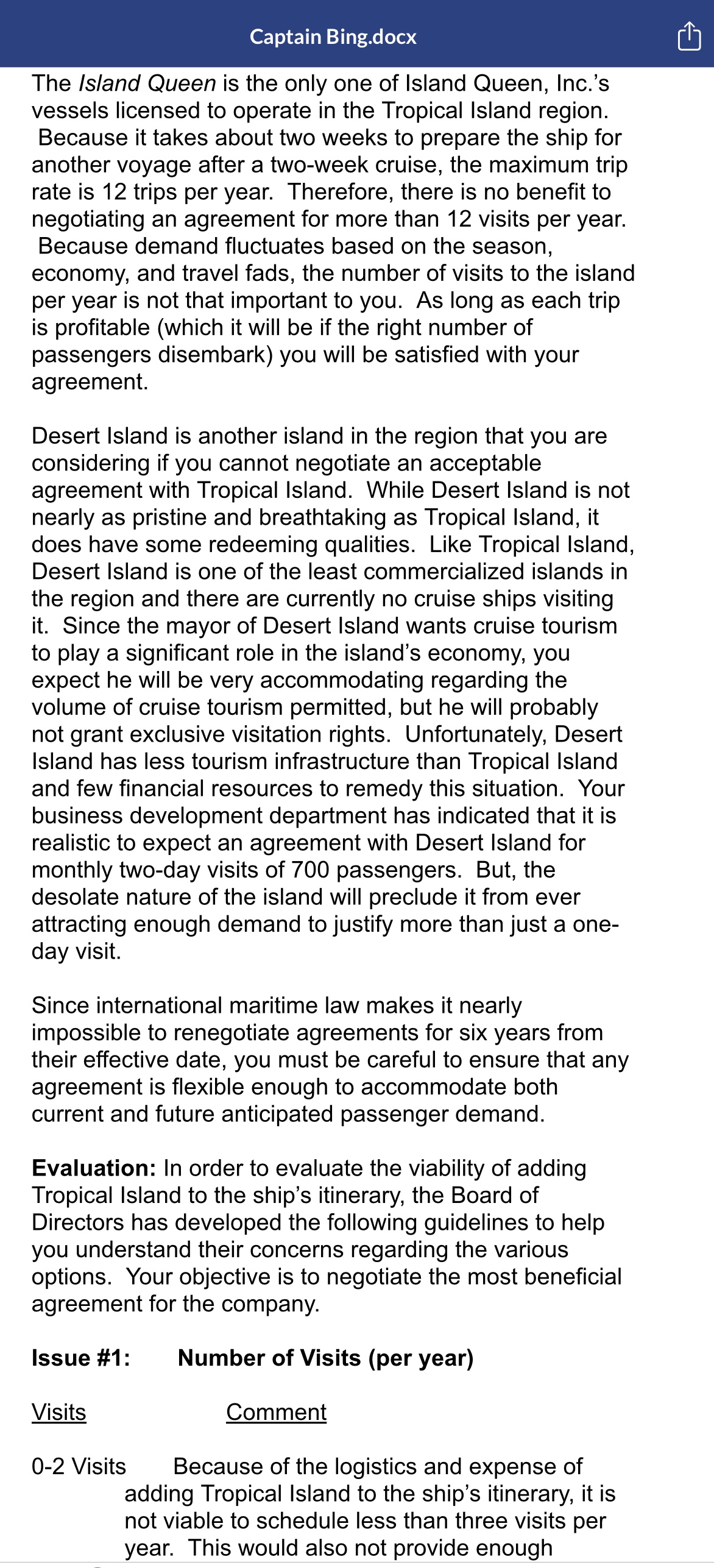 Captain Bing.docx ISLAND CRUISE CONFIDENTIAL ROLE | Chegg.com