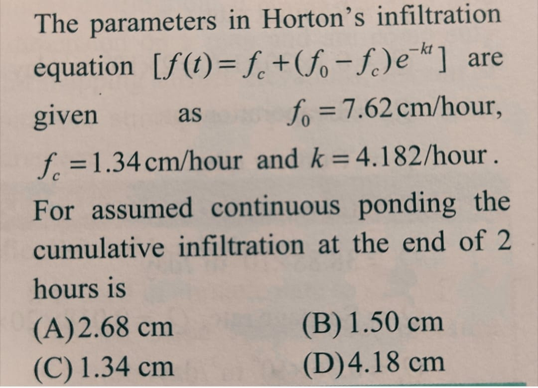 as The parameters in Horton's infiltration equation | Chegg.com