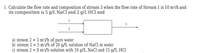 Solved 1. Calculate the flow rate and composition of stream | Chegg.com