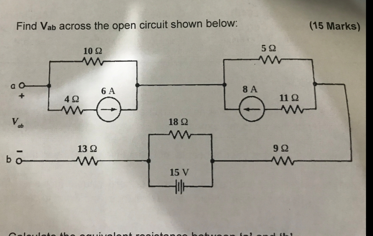 Solved Find Vab across the open circuit shown below: (15 | Chegg.com