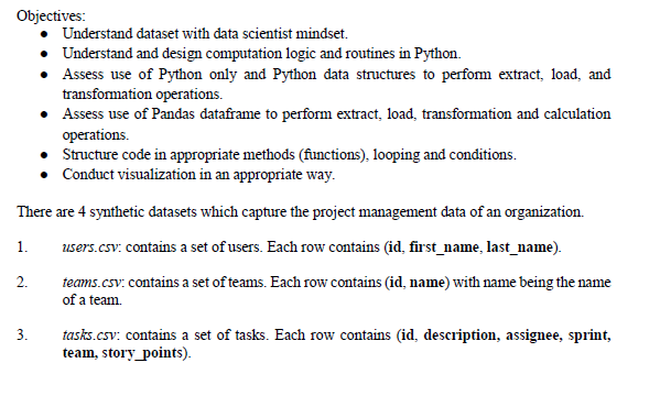 Solved Objectives: - Understand dataset with data scientist | Chegg.com