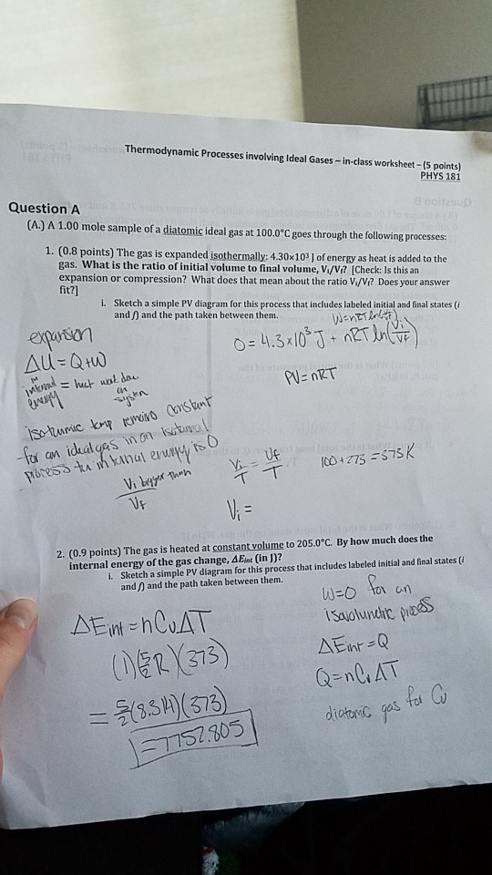Solved Thermodynamic Processes involving Ideal Gases - | Chegg.com