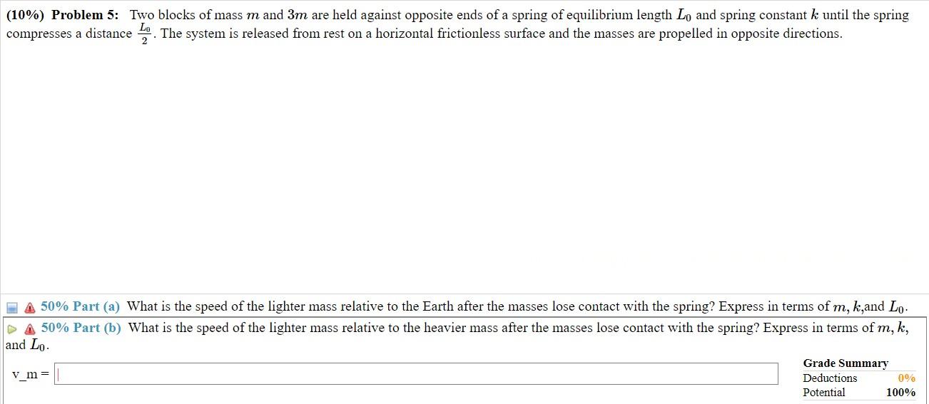 Solved (10\%) Problem 5: Two blocks of mass m and 3m are | Chegg.com