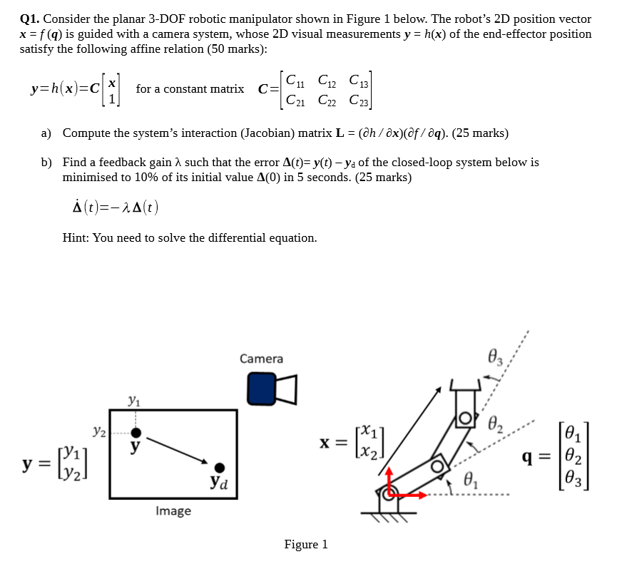 Q1. Consider the planar 3-DOF robotic manipulator | Chegg.com