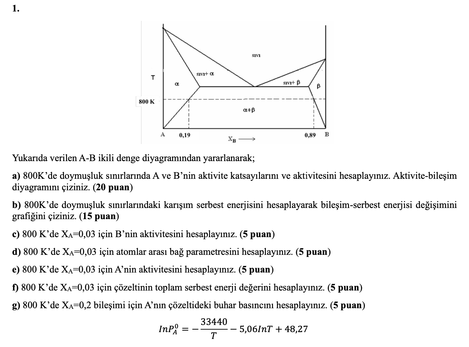 sıvı'' on the chart means liquid.) Using the A-B | Chegg.com