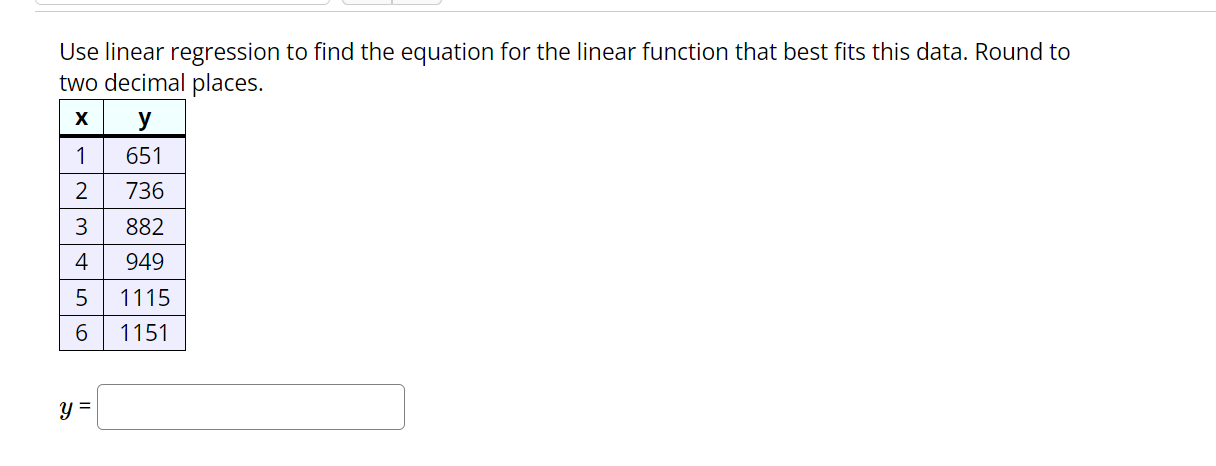 Solved Use linear regression to find the equation for the | Chegg.com