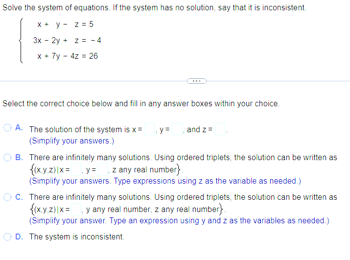 Solve the system of equations. If the system has no | Chegg.com