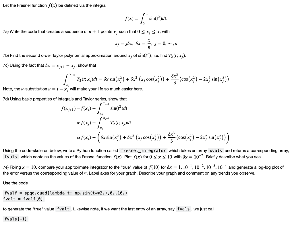 Let the Fresnel function f(x) be defined via the | Chegg.com