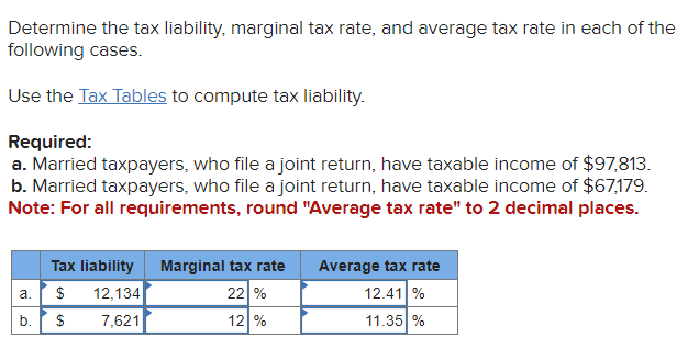 Solved Determine the tax liability, marginal tax rate, and | Chegg.com