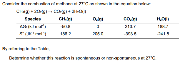 Solved Consider the combustion of methane at 27°C as shown | Chegg.com