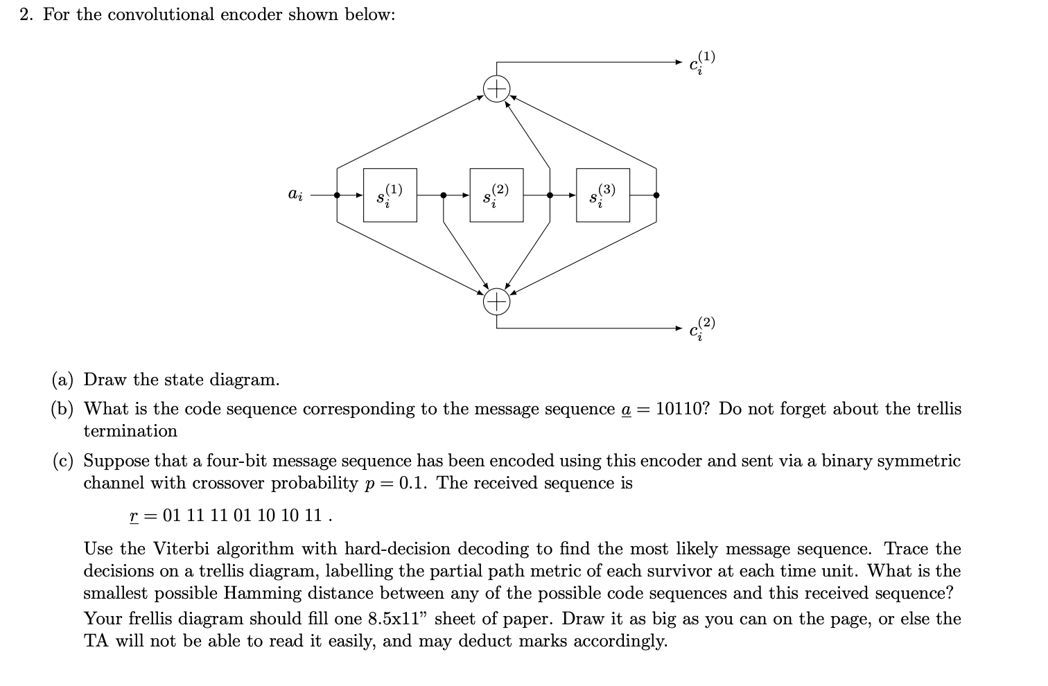 For the convolutional encoder shown below: ai s (1) i | Chegg.com