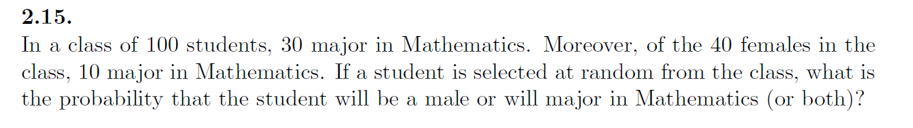 Solved 2.15. In a class of 100 students, 30 major in | Chegg.com