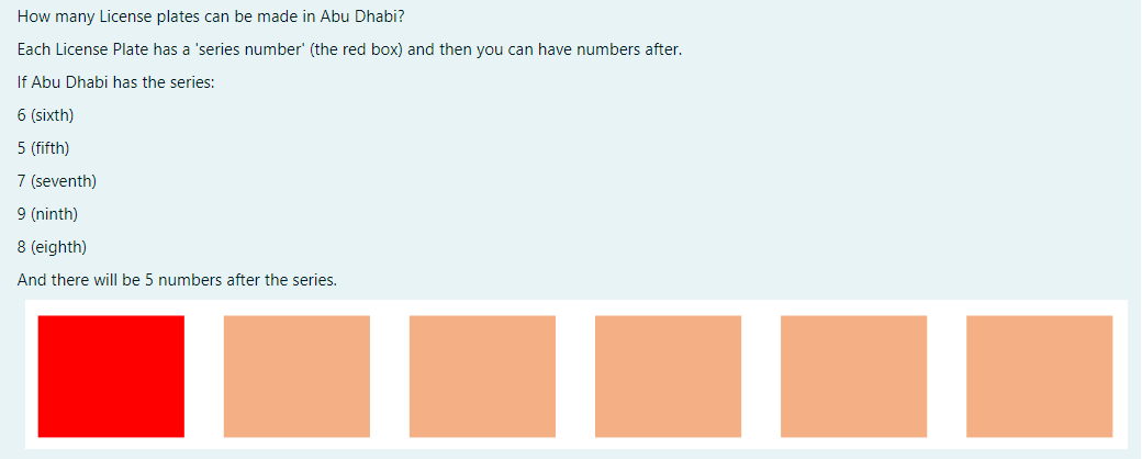 Solved How many License plates can be made in Abu Dhabi? | Chegg.com