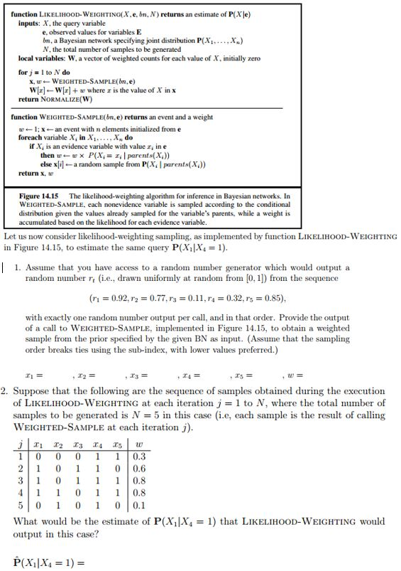 Solved function LIKELIHOOD-WEIGHTING(X.e. bn, N) returns an | Chegg.com