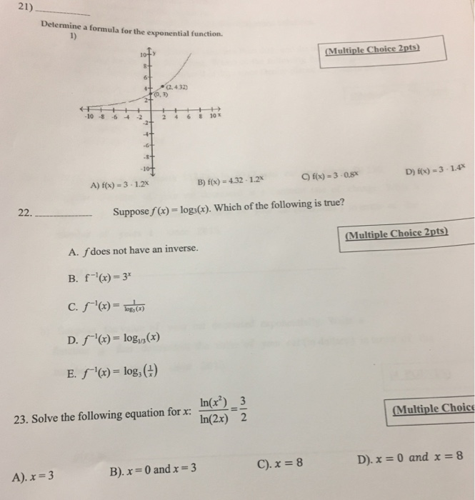 Solved Determine a formula for the exponential function. 1) | Chegg.com