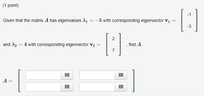 Solved Given that the matrix A has eigenvalues λ1=−5 with | Chegg.com