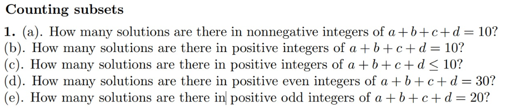 Solved Counting subsets 1. (a). How many solutions are there | Chegg.com