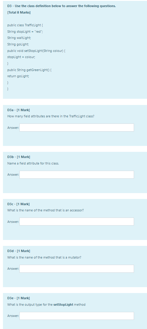 Solved D3 - Use the class definition below to answer the | Chegg.com