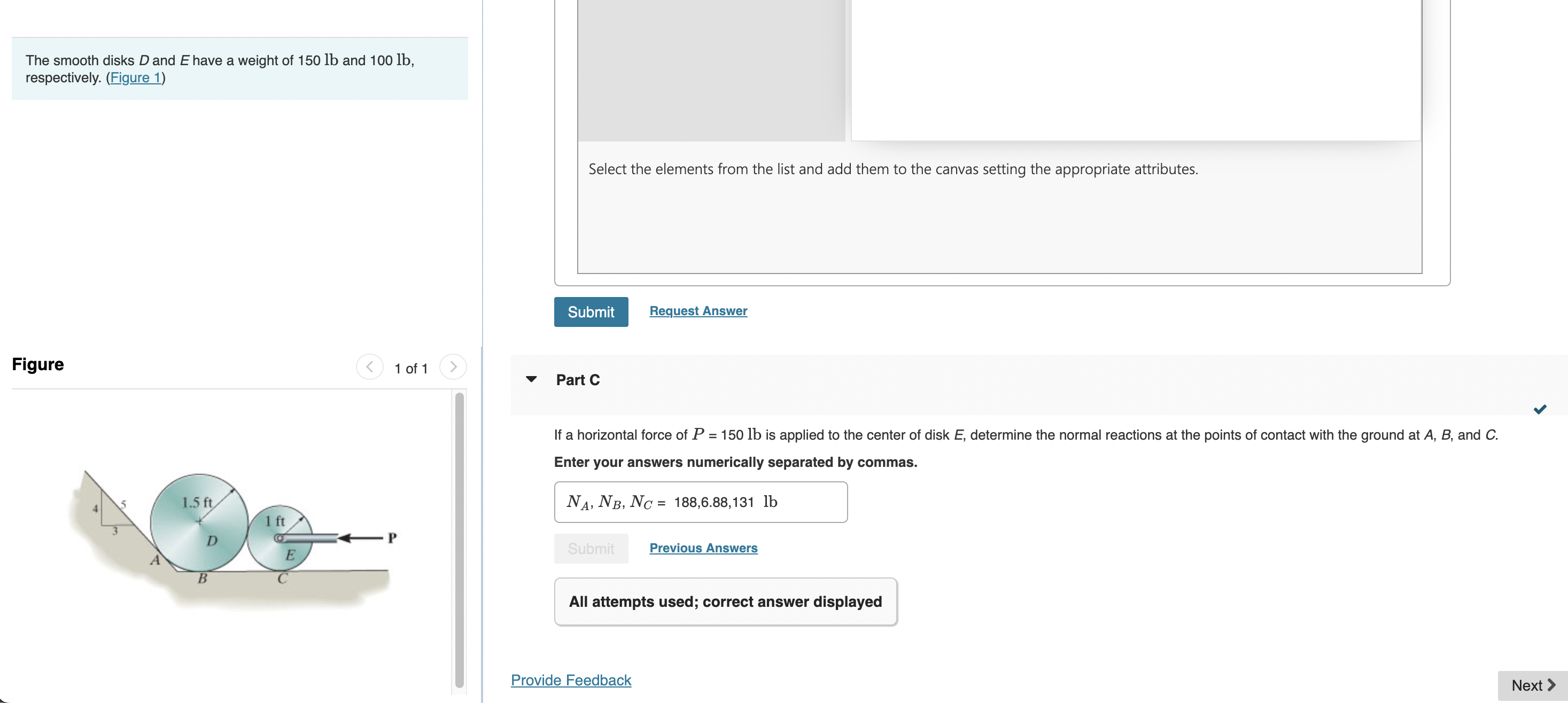 Solved The smooth disks D ﻿and E ﻿have a weight of 150lb | Chegg.com