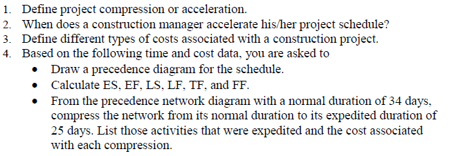 Solved 1. Define project compression or acceleration. 2. | Chegg.com