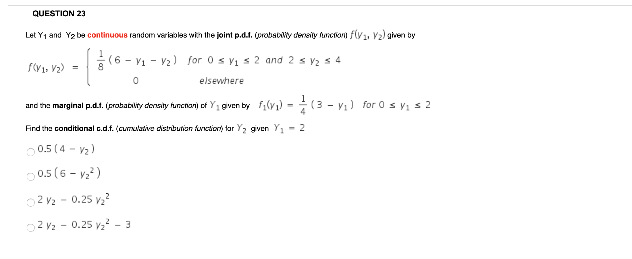Solved QUESTION 23 Let Y1 and Y2 be continuous random | Chegg.com