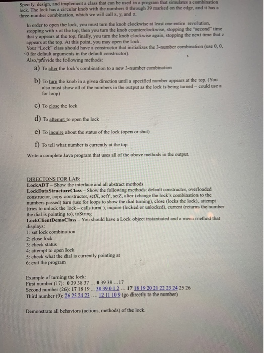 Solved in a program that simulates a combination Specify, | Chegg.com