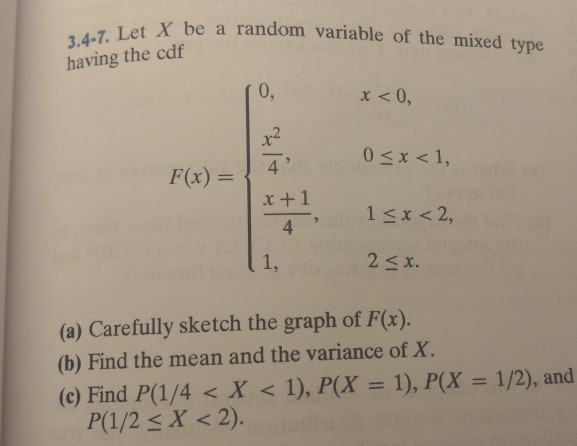 Solved t X be a random variable of the mixed type having the | Chegg.com