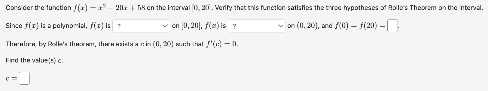 Solved Consider the function f(x)=x2−20x+58 on the interval | Chegg.com