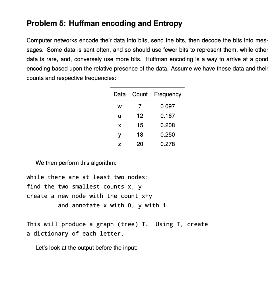 Problem 5: Huffman encoding and Entropy Computer | Chegg.com