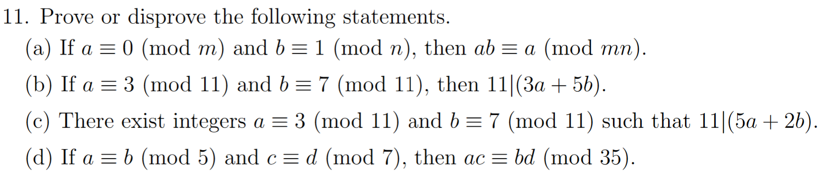 Solved 11. Prove or disprove the following statements. (a) | Chegg.com