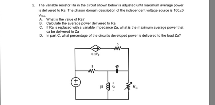 Solved The variable resistor Ra in the circuit shown below | Chegg.com