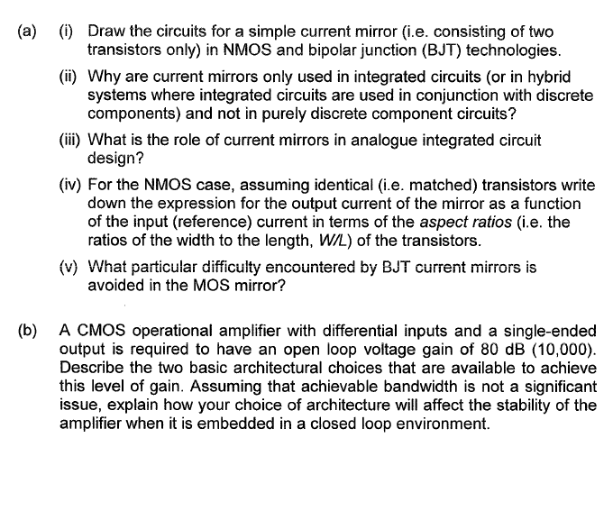 (a) () Draw the circuits for a simple current mirror | Chegg.com