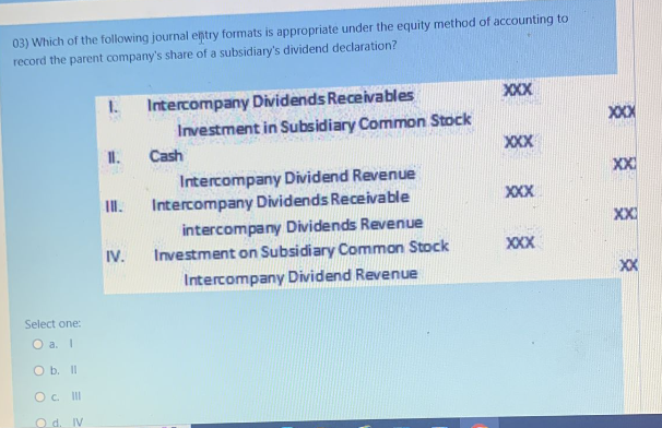 Solved 03) Which of the following journal entry formats is | Chegg.com