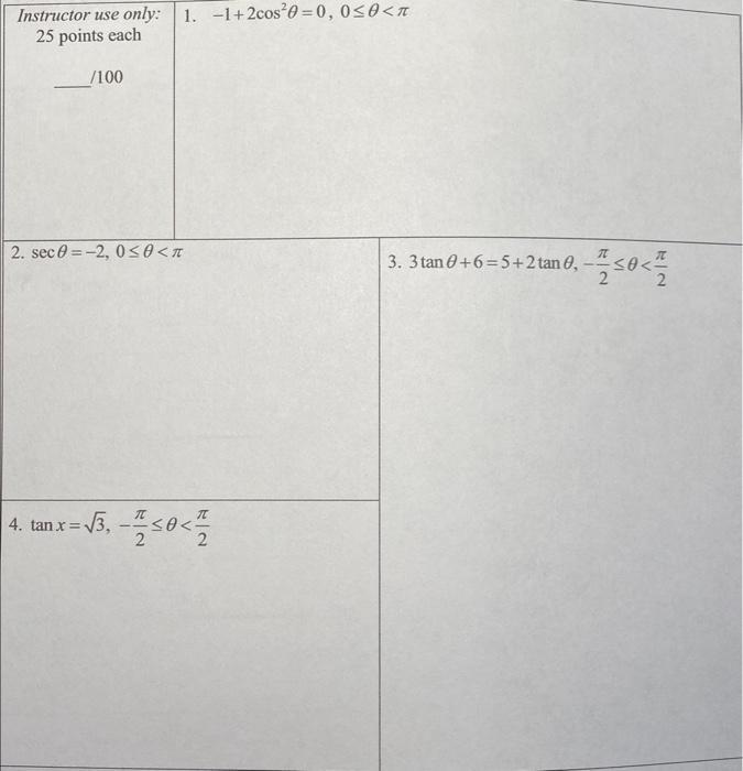 Solved Instructor use only: 1. −1+2cos2θ=0,0≤θ