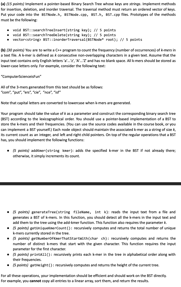 Solved (a) (15 ﻿points) ﻿Implement a pointer-based Binary | Chegg.com
