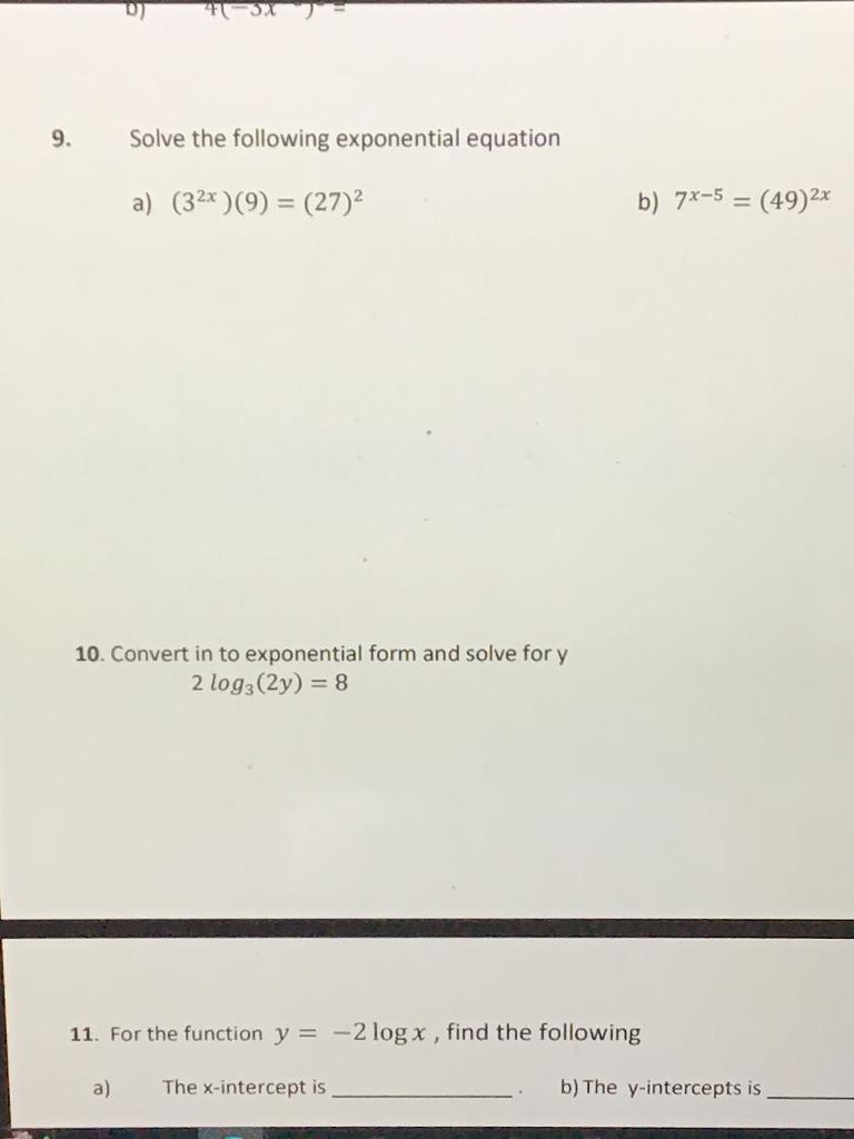 Solved 9. Solve the following exponential equation a) | Chegg.com
